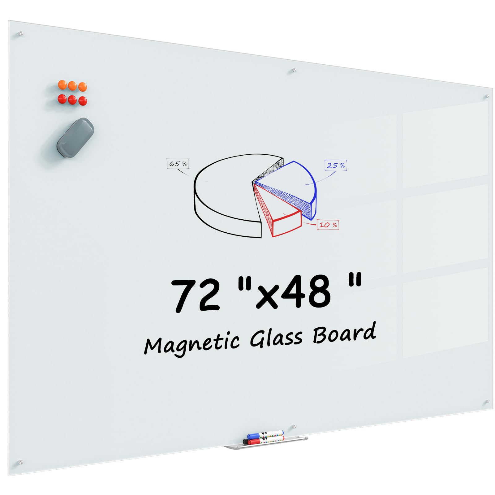 MaxGear Extra Large Glass White Board, 72" x 48" Glass Dry Erase Board ...