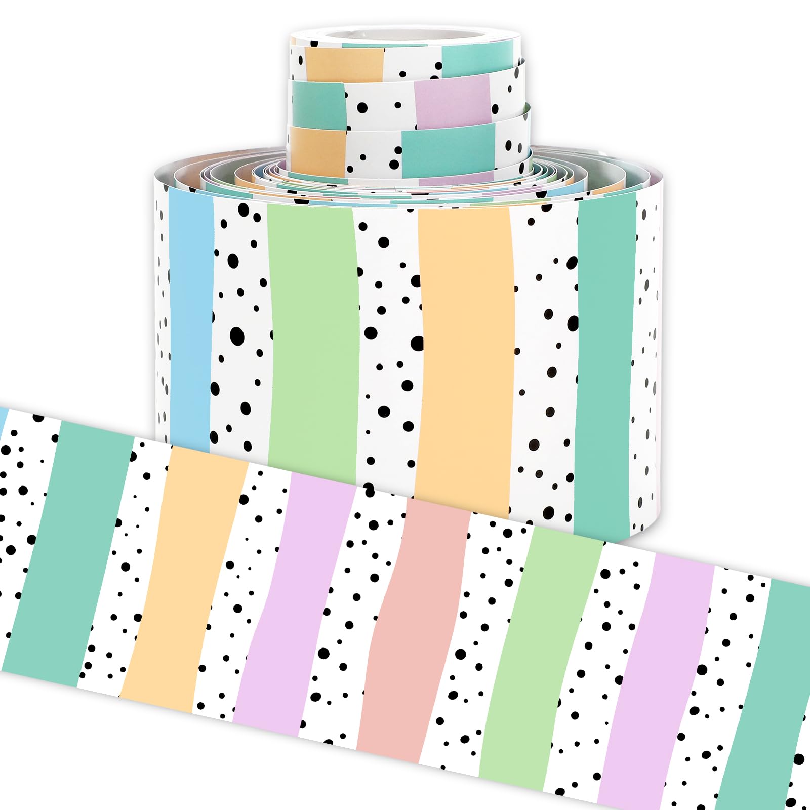 Amazon.com: Whaline 32.8ft Bulletin Board Borders Pastel Color Dot ...
