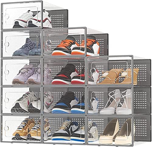 Shoe Storage Box,12 pcs Stackable Shoe Boxes Clear Plastic Shoe ...
