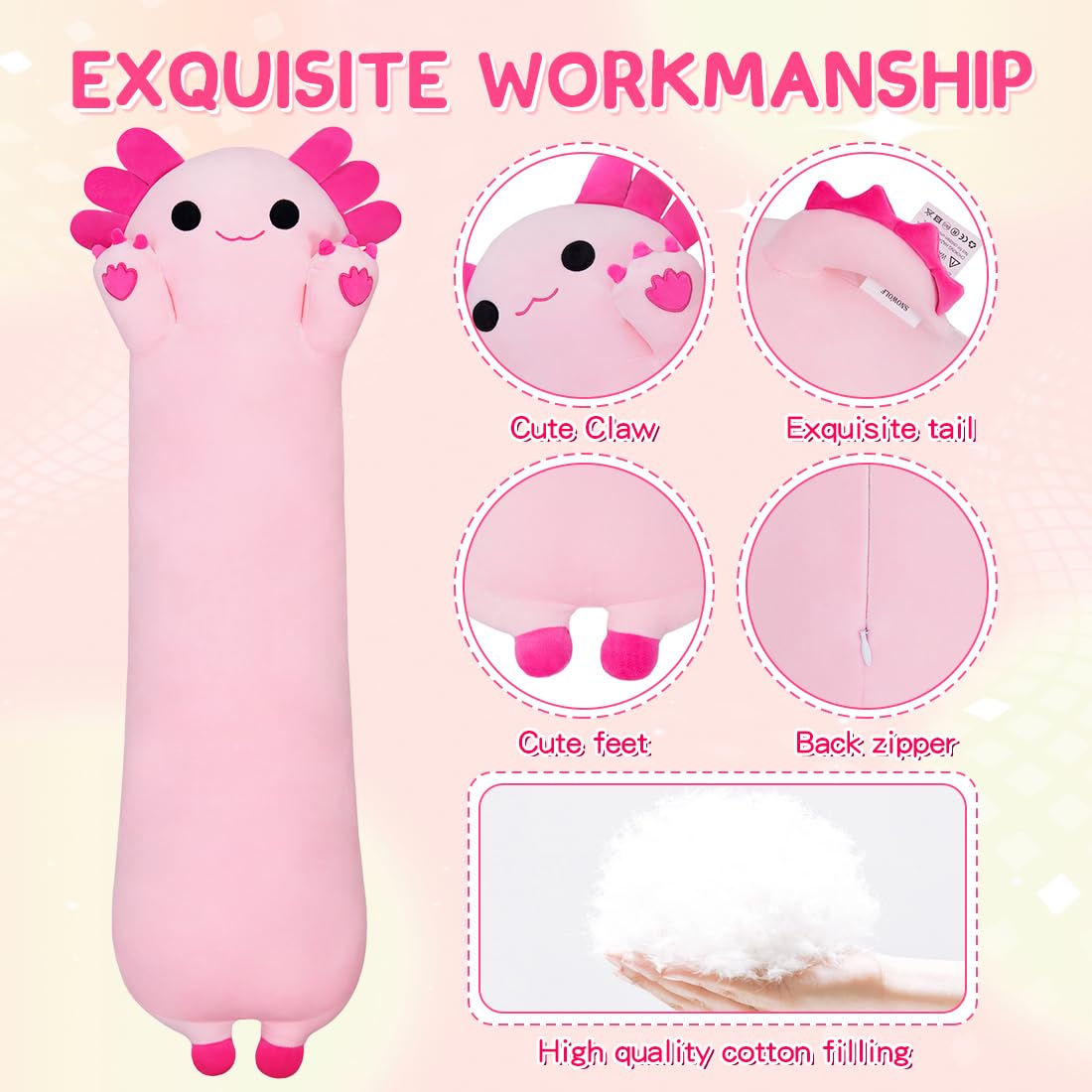 Yeqivo Long Axolotl Stuffed Animals, Soft Long Axolotl Plush Pillow ...