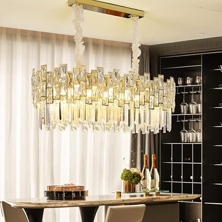 Siljoy 10-Lights Gold Rectangle Crystal Chandelier, Modern Rectangular ...