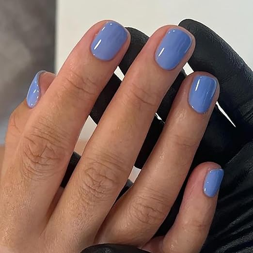 Amazon.com: ATLKDLK Lake Blue Press-on Nails Short Square Acrylic False ...
