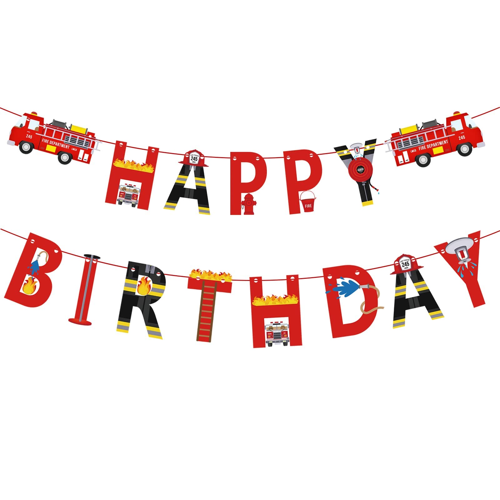 Buy Fire Truck Happy Birthday Banner For Kids Fire Engine Rescue ...