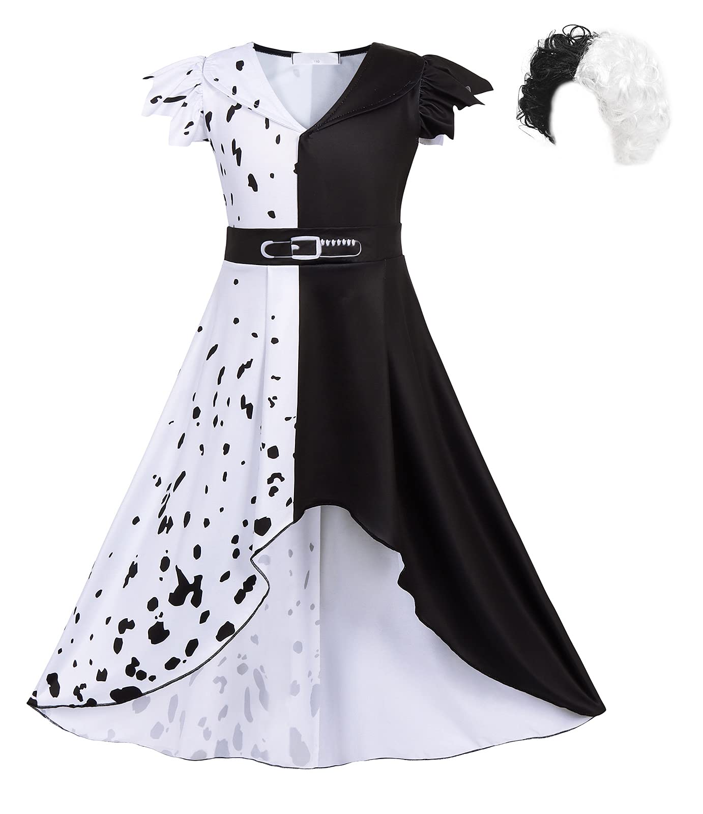 Amzbarley Girls Cruella Deville Costume Dress Up Kids Dalmatian Black ...