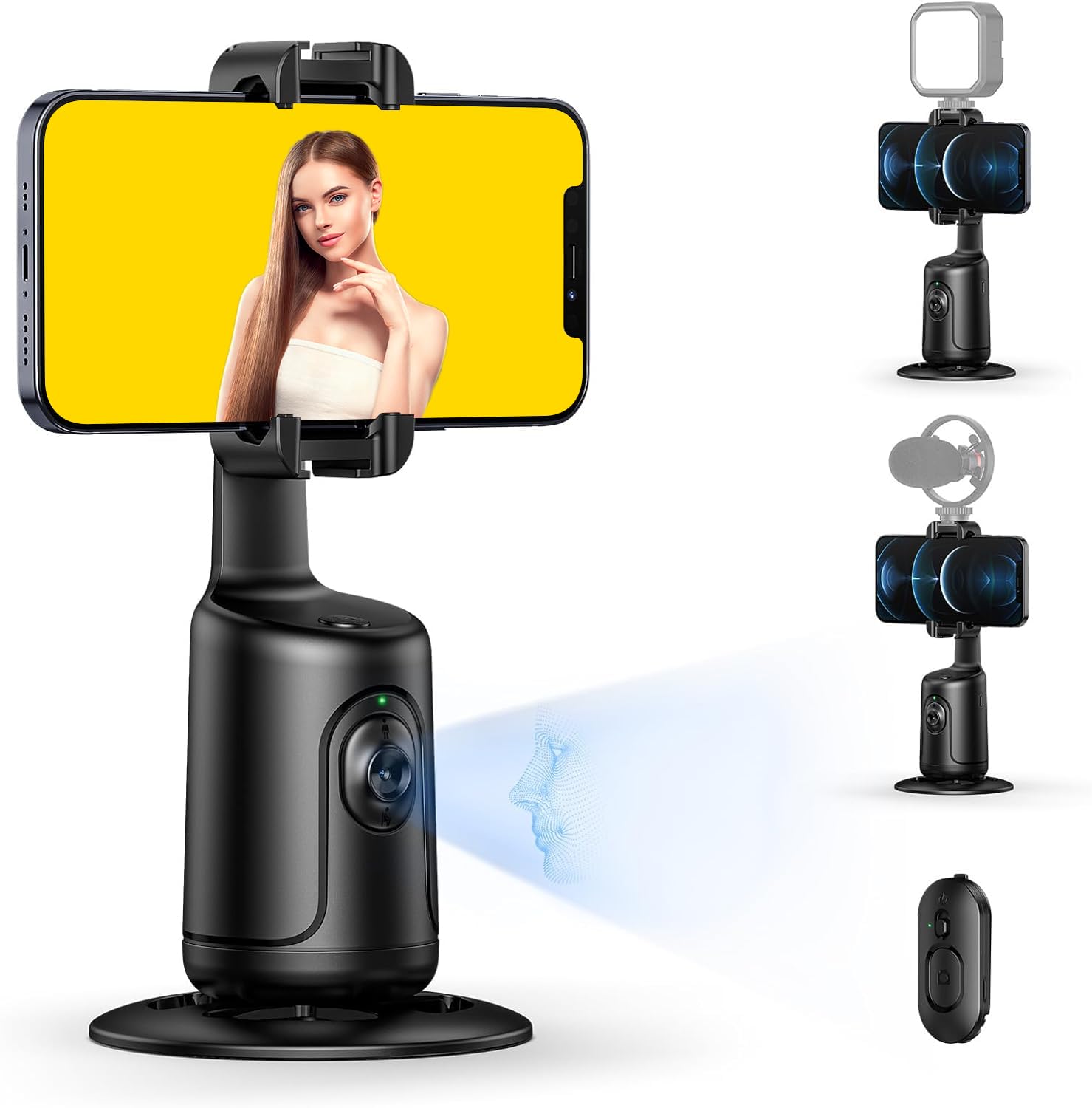 Auto Face Tracking Tripod 360° Rotation with 2 Cold Shoes&Remote,No App ...