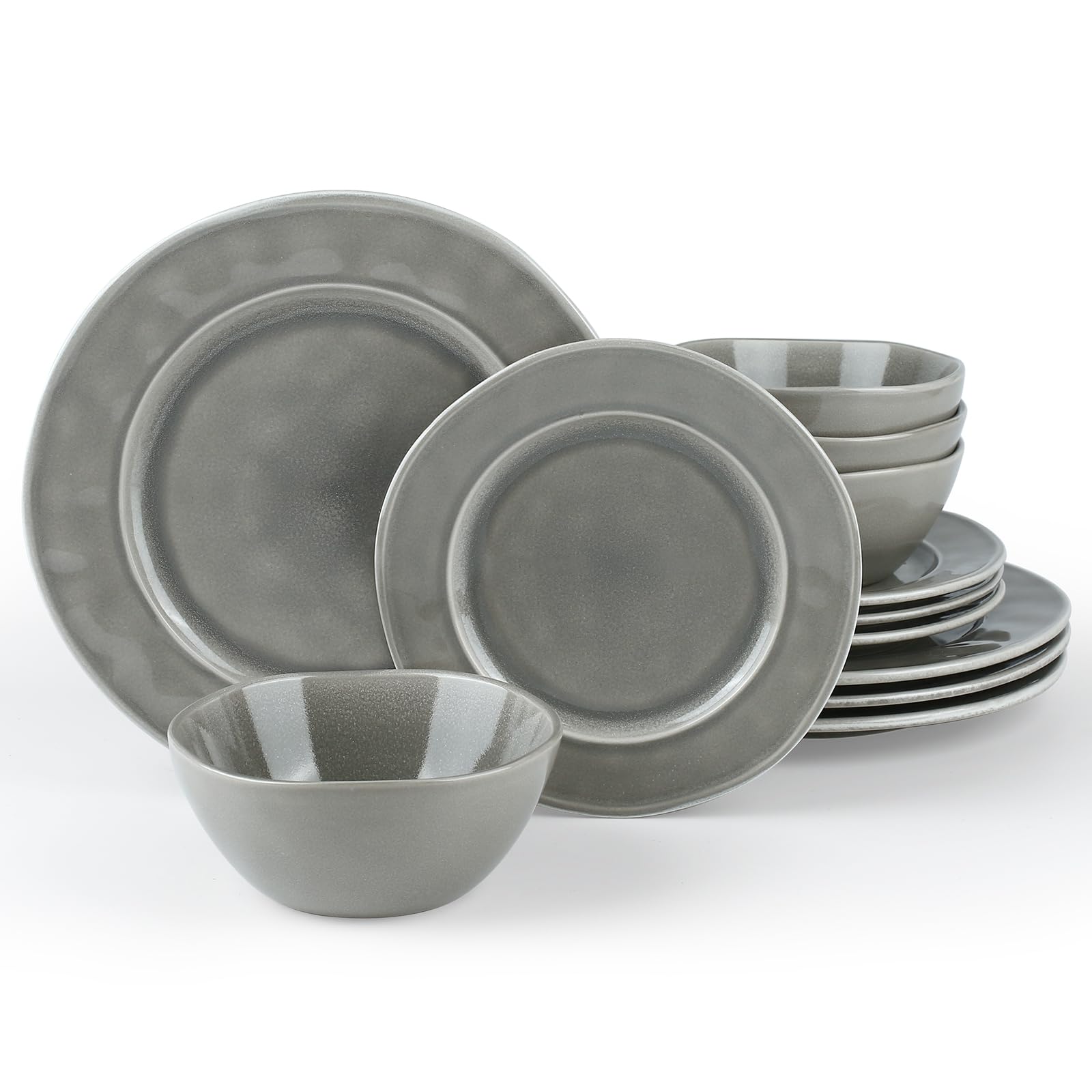 Famiware Plates and Bowls Sets, 12 Piece Dinnerware Sets for 4, Aurora ...
