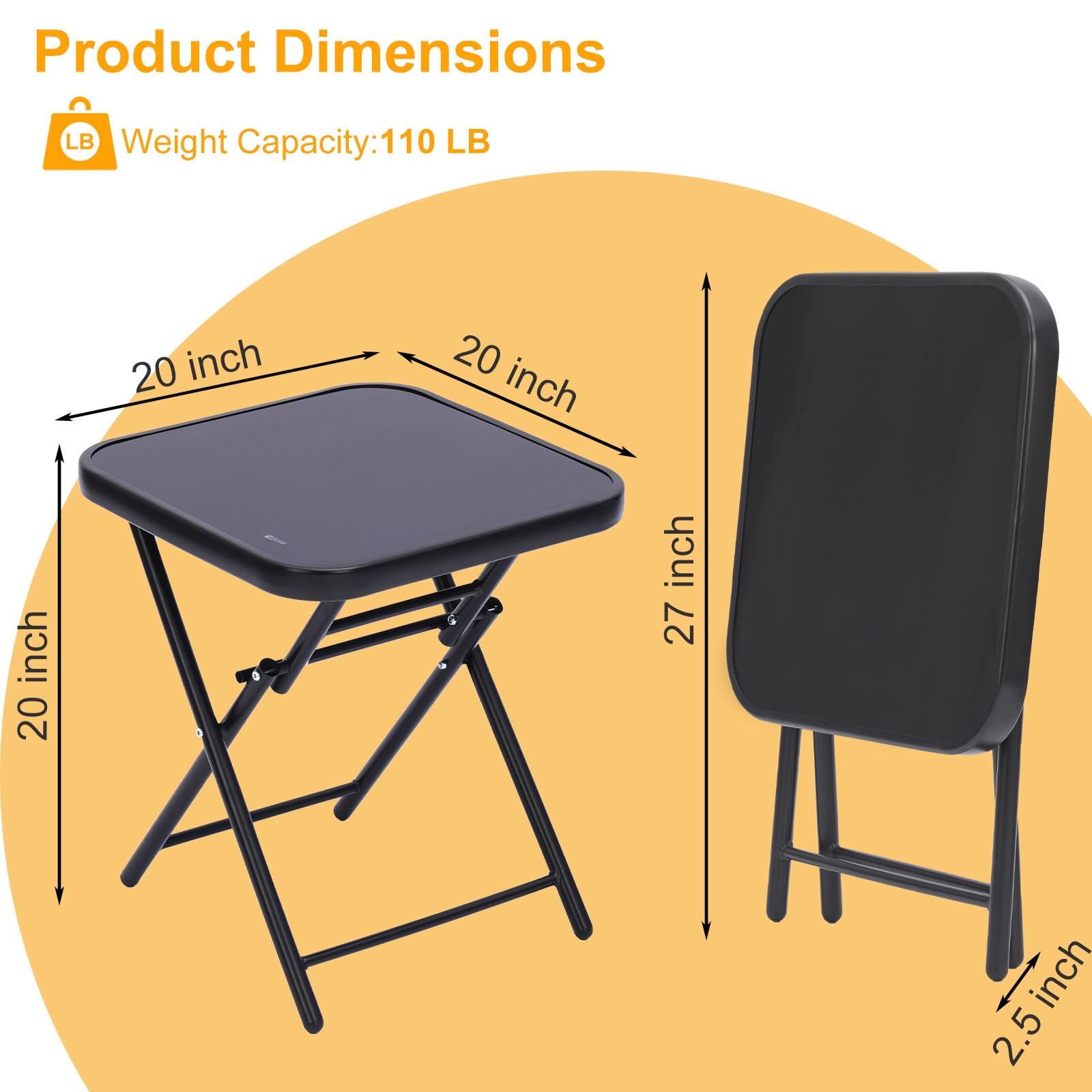 Snapklik.com : SUNNYPARK Patio Side Table, 20 Square Folding Bistro End ...