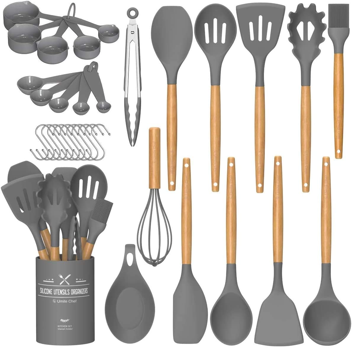 Umite Chef Kitchen Cooking Utensils Set, 24 pcs Non-Stick Silicone ...
