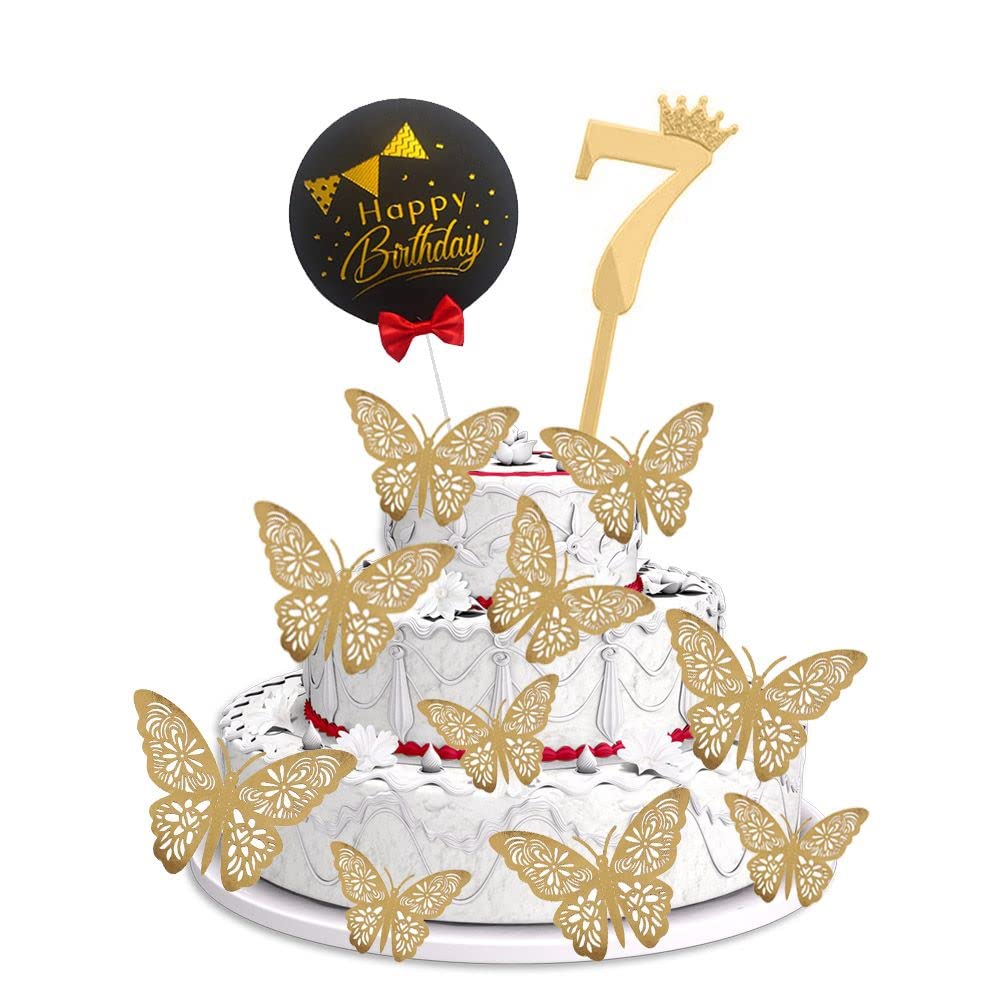 Buy Pop The Party 7th Birthday Cake Decorations Gold Supplies Big Set ...
