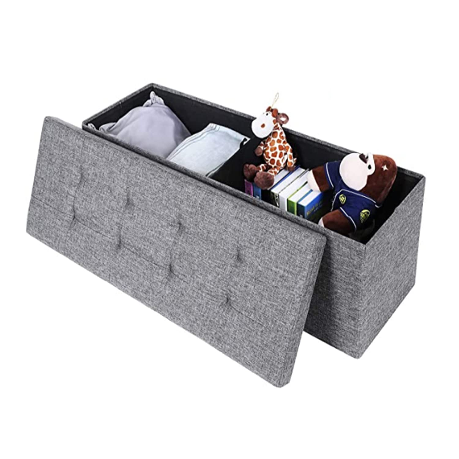 Dripex Foldable Storage Ottoman Box Footstool, Linen Fabric Seat Bench ...
