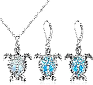 Amazon.com: Moonstone Turtle Necklace Opal Sea Turtle Earrings for Women Sterling Silver Tree of ...