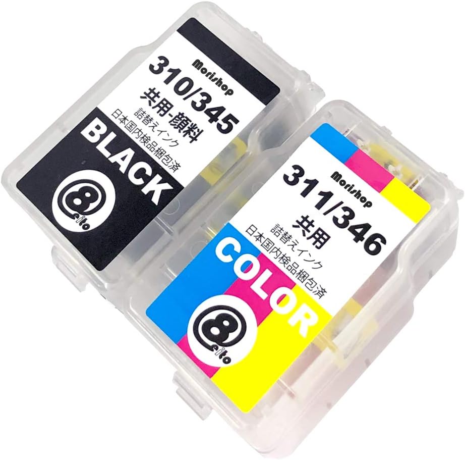 Amazon.co.jp: Morishop BC-310/345(顔料BK) BC-311/346(CL) 4色セット キャノン用 純互換詰め替えインク BC-310 BC-311 BC ...