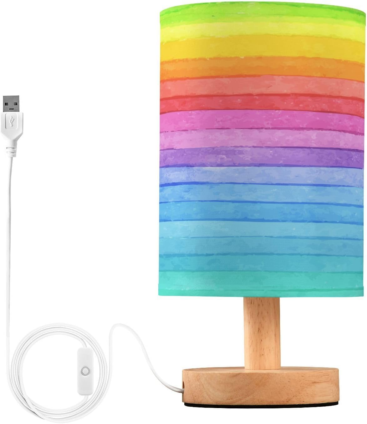 YYZZH Table Lamp Colorful Striped Watercolor Bright Color Rainbow Print ...