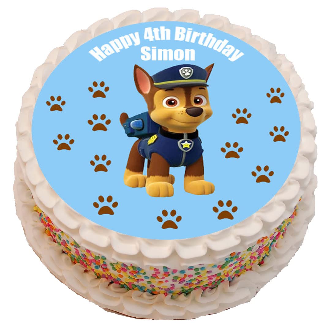 Buy Paw Patrol Chase Personalised PRECUT Cake Topper 8 Inch Round ...