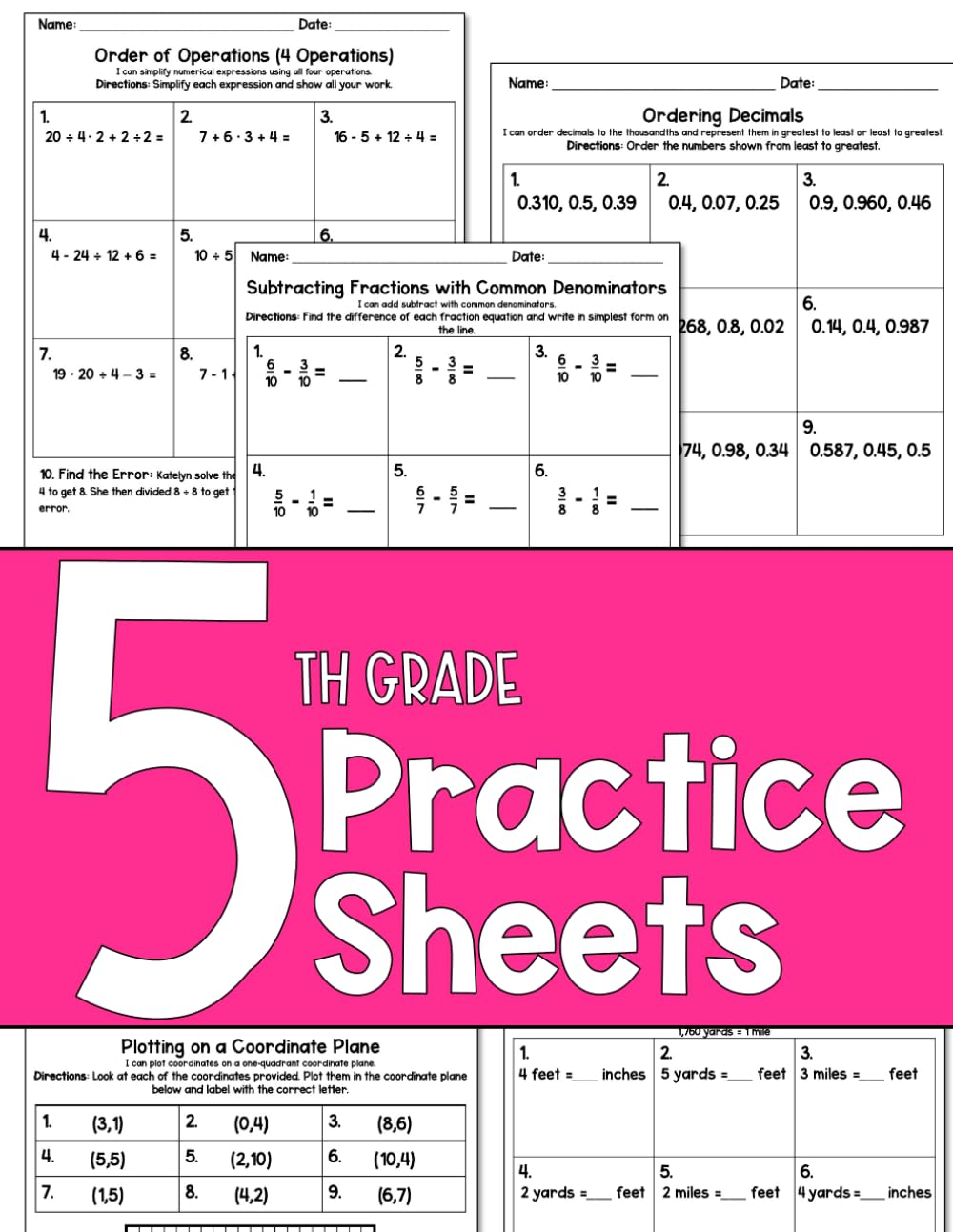 Fifth Grade Math Practice Sheets - Practice Workbook - 5th Grade Skills ...