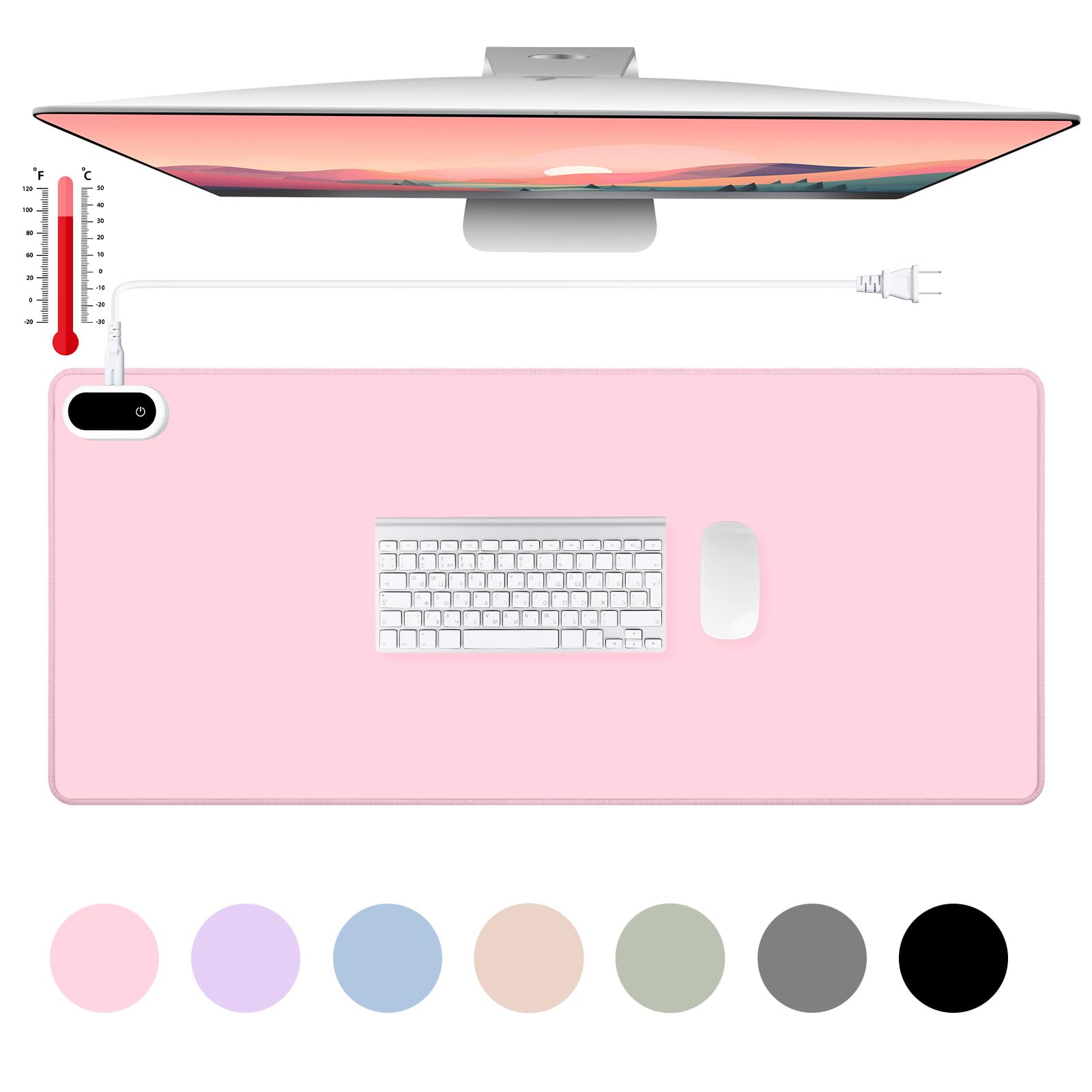 Snapklik.com : Konohan Heated Large Desk Mat PU Leather Warm Mouse Pad