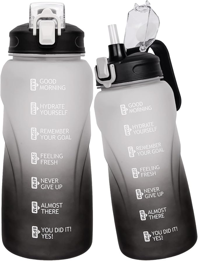 Justfwater 2 Liter Sport-Trinkflasche mit Strohhalm und ...