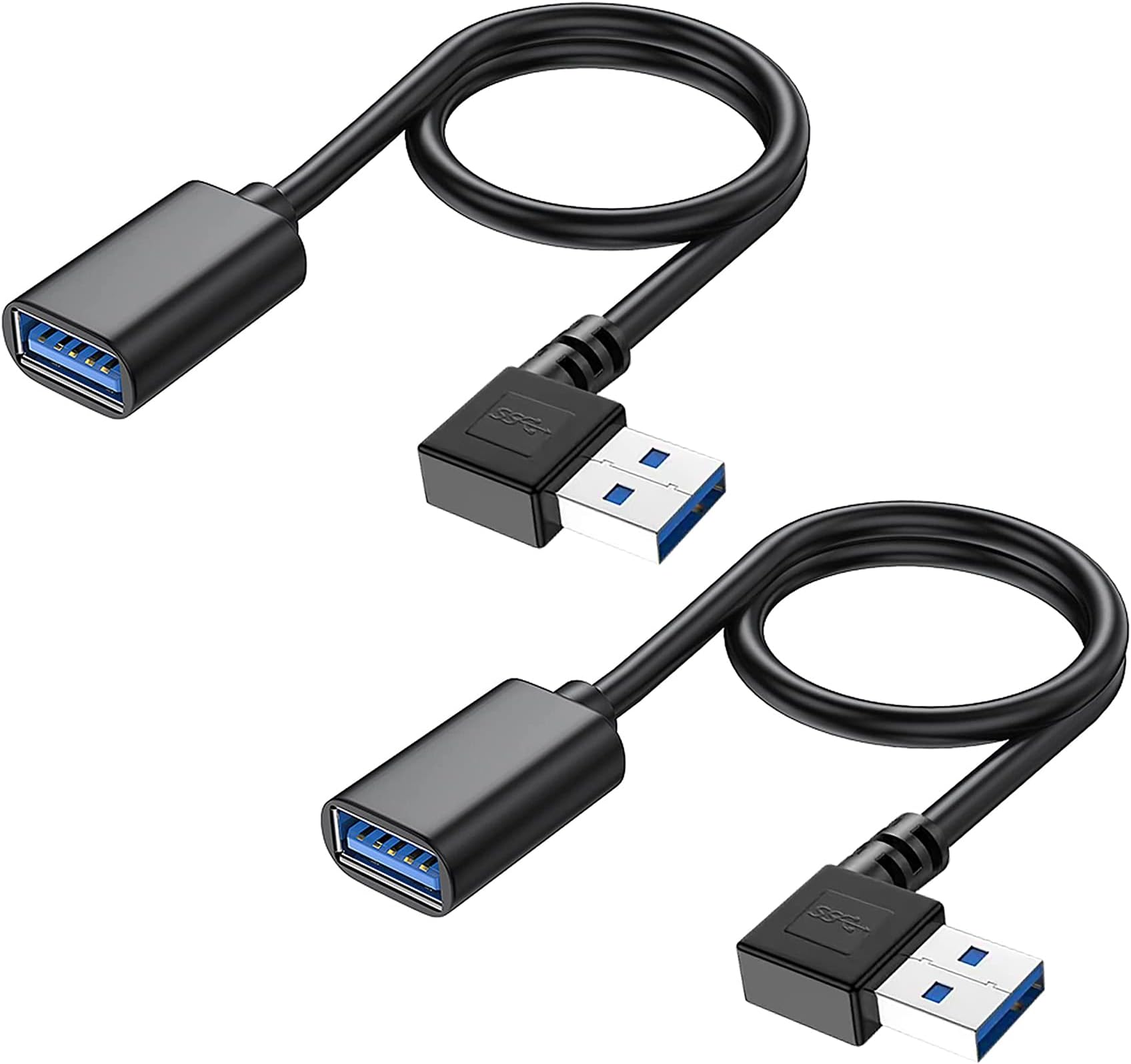 2 Pack Right Angle USB 3.0 Extension Cable, tunghey Right Angle USB 3.0 ...