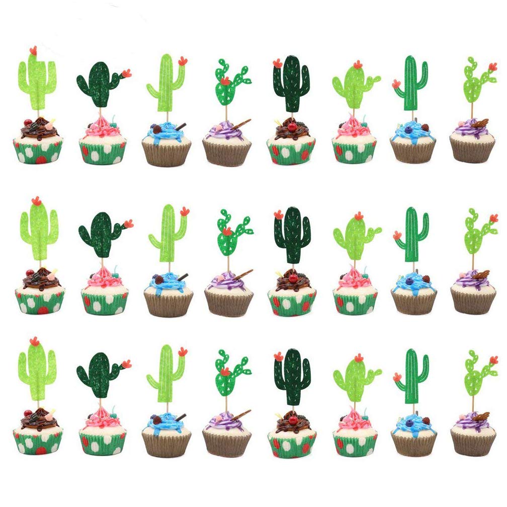 Haishell 40 Pcs Cactus Cupcake Toppers Cake Picks for Hawaii Party ...