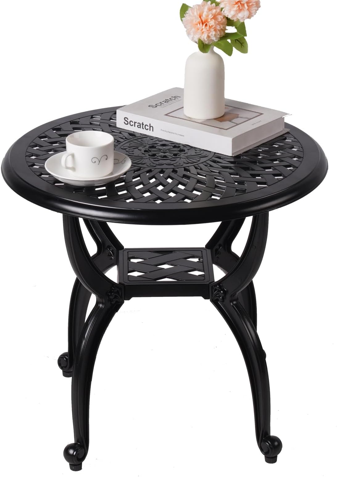 Amazon.com: HMXD Patio Cast Aluminum Side Table with Umbrella Hole ...