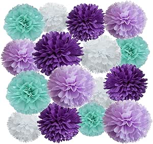 Amazon.com: AWELL Purple Mint Lavender and White Paper Pom Poms Tissue ...