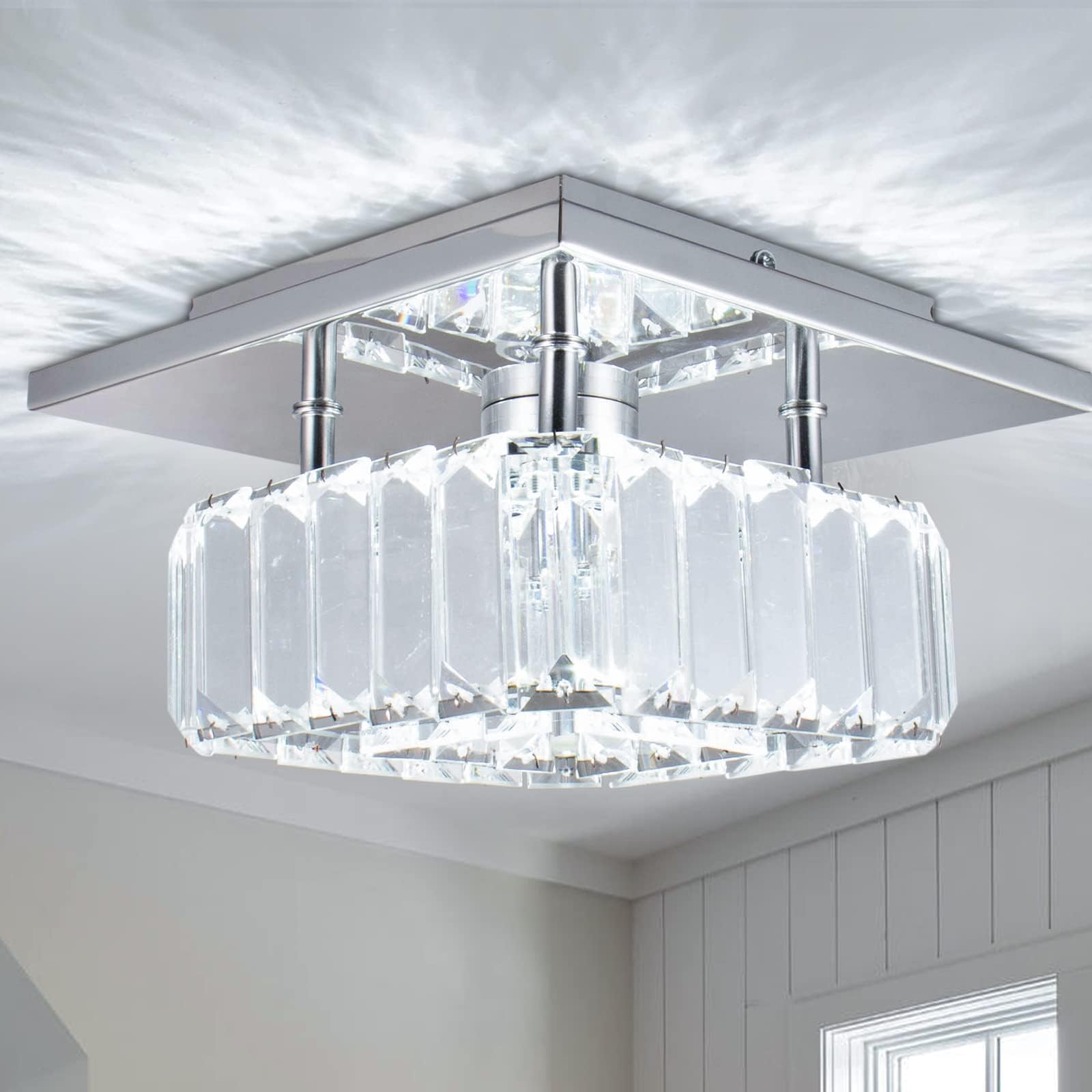 HOPGGIE Modern Crystal Chandelier LED Flush Mount Pendant Lighting Mini ...
