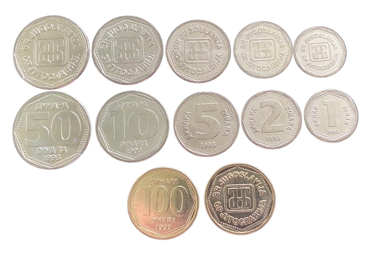 Yugoslavia 6 Coins Set – 1, 2, 5, 10, 50 & 100 Dinara – 1993 SR ...