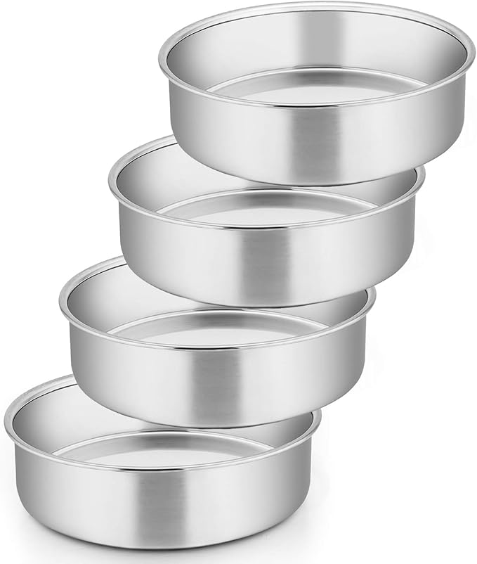 6 Inch Cake Pan Set of 4, E-far Stainless Steel Round Smash Cake Baking ...
