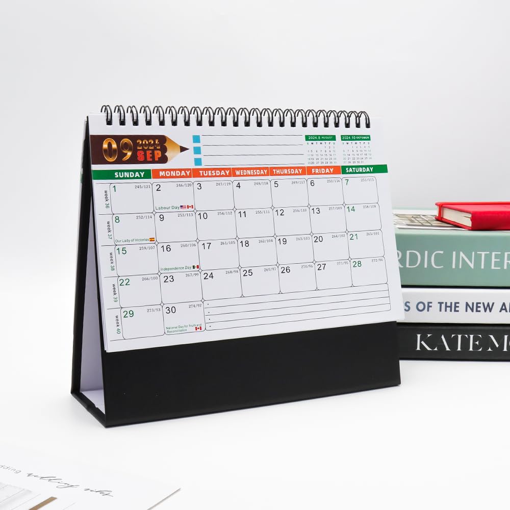 Snapklik.com : 2024 Desk Calendar Standing Flip Black Foldable Stand Up ...