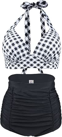 Conjunto de biquíni retrô com cintura alta frente única de bolinhas ...