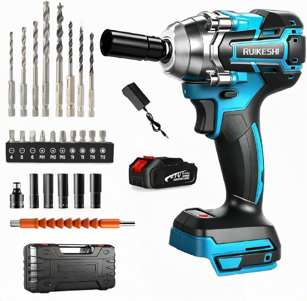 Guiqiqi Ruikeshi 21V Cordless Impact Wrench Kit, 550Nm Torque, Blue ...