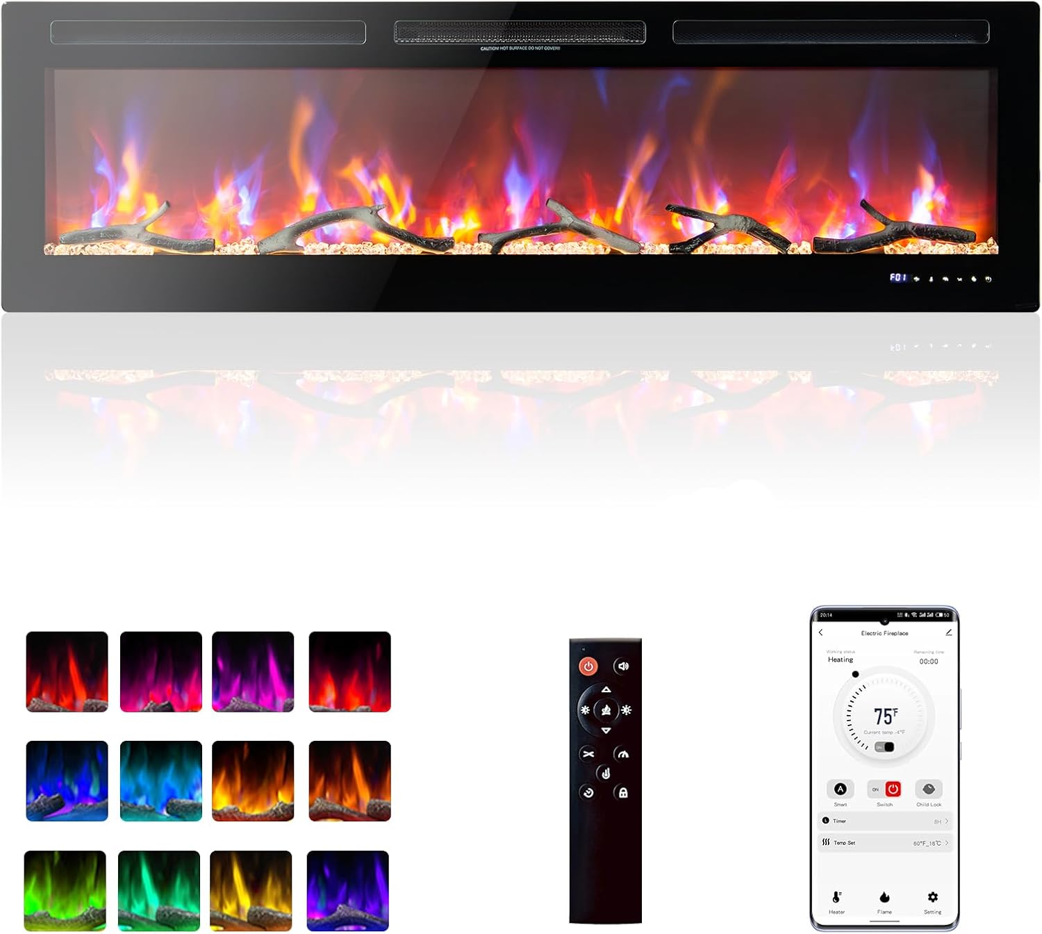Amazon.com: 50 Inch Smart WiFi Electric Fireplace Recessed or Wall ...