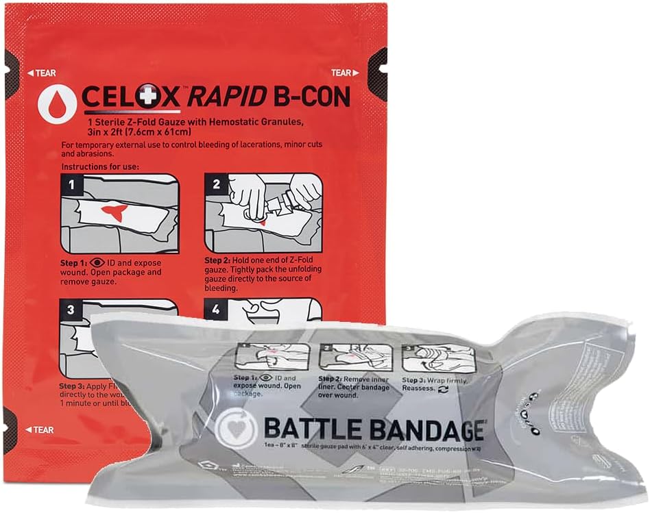 Amazon.com: Celox Rapid B-CON Z-Fold Gauze and Battle Bandage Bundle ...