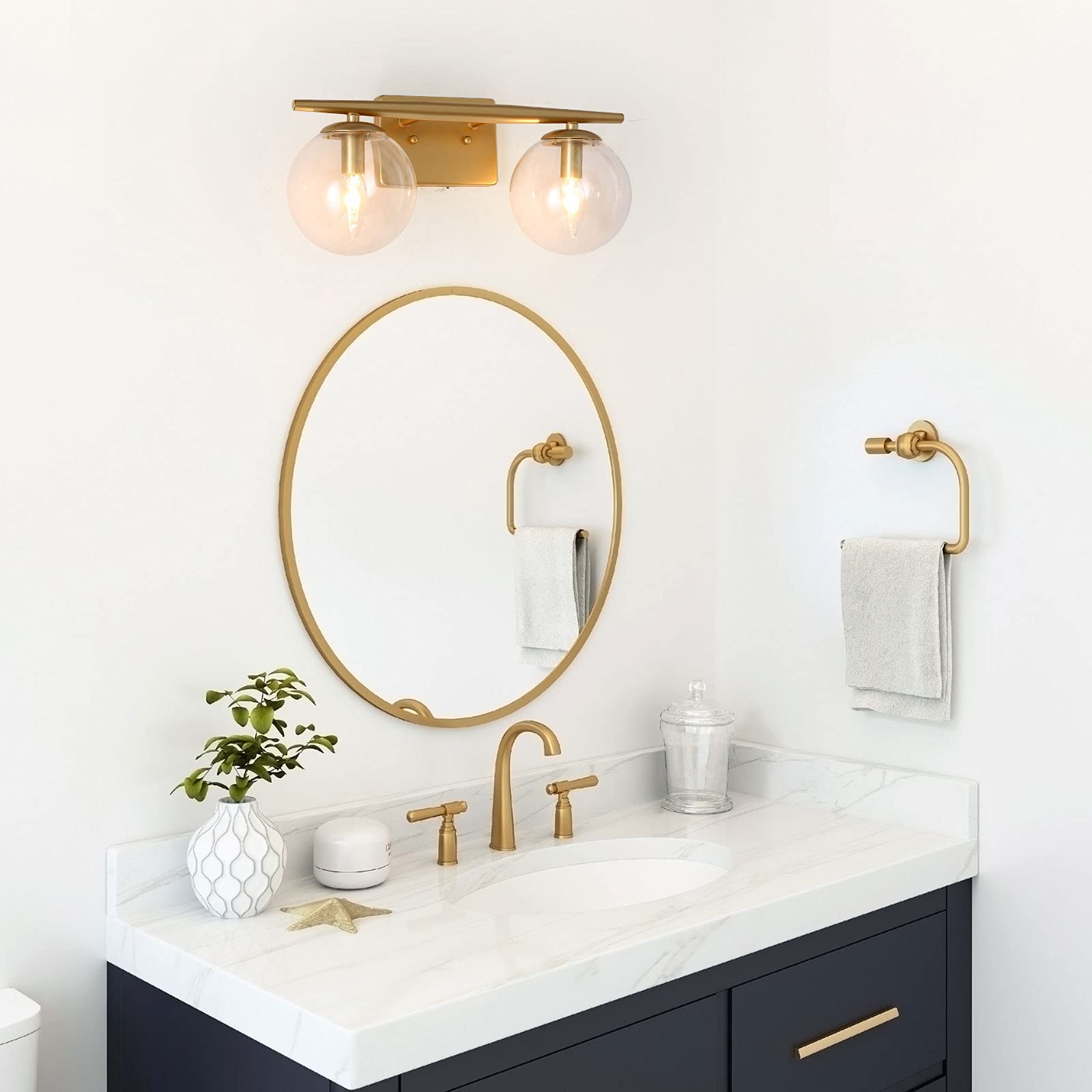 Bathroom Vanity Light Fixtures, 2-Light Gold Bathroom Light Fixtures ...