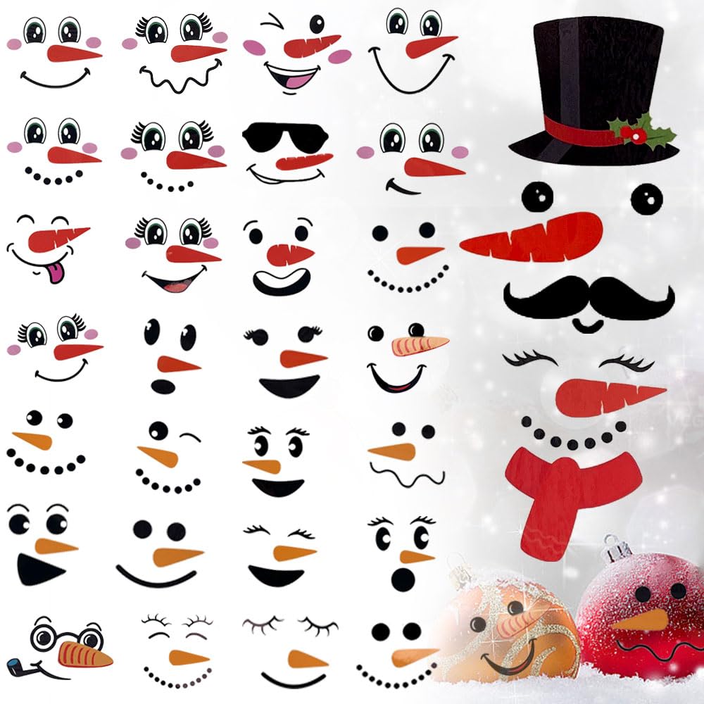 Amazon.com: GlyinnHe 60pcs Christmas Snowman Faces Stickers, Cute ...