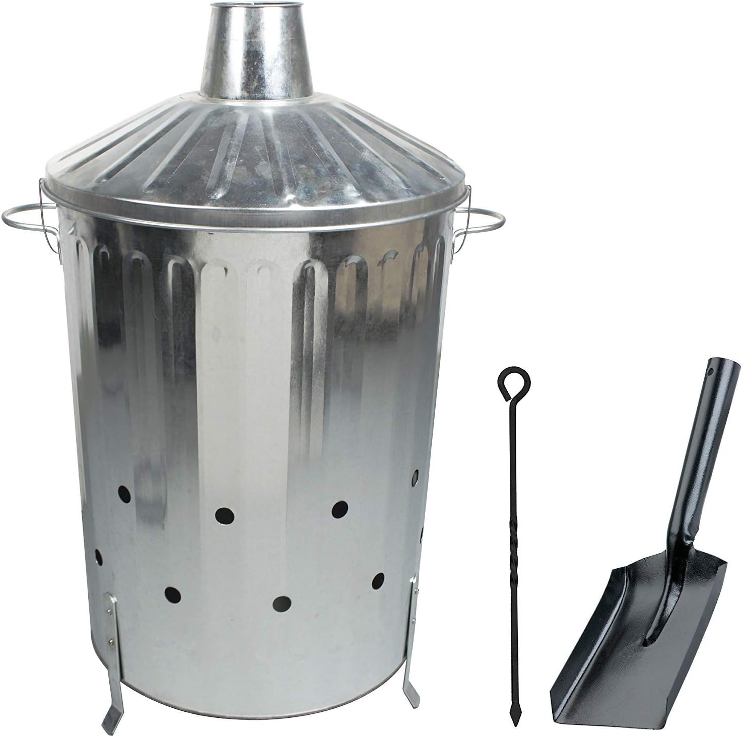 simpa 180L XXL Strong Tough Galvanised Metal Incinerator & Locking Lid ...