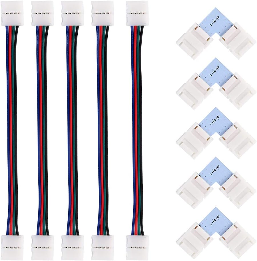 LED Strip Connector Kit, 5-Pack 4Pin L Shape 10mm Wide Right Angle ...
