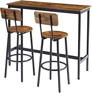 Amazon.com - Bar Table Set with 2 Bar stools Rustic Brown,Bar Table and ...