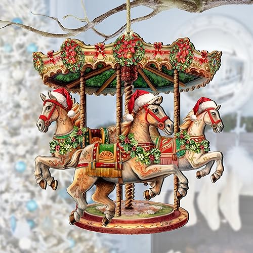 Amazon.com: Christmas Carousel Wooden Ornaments by G. Debrekht ...