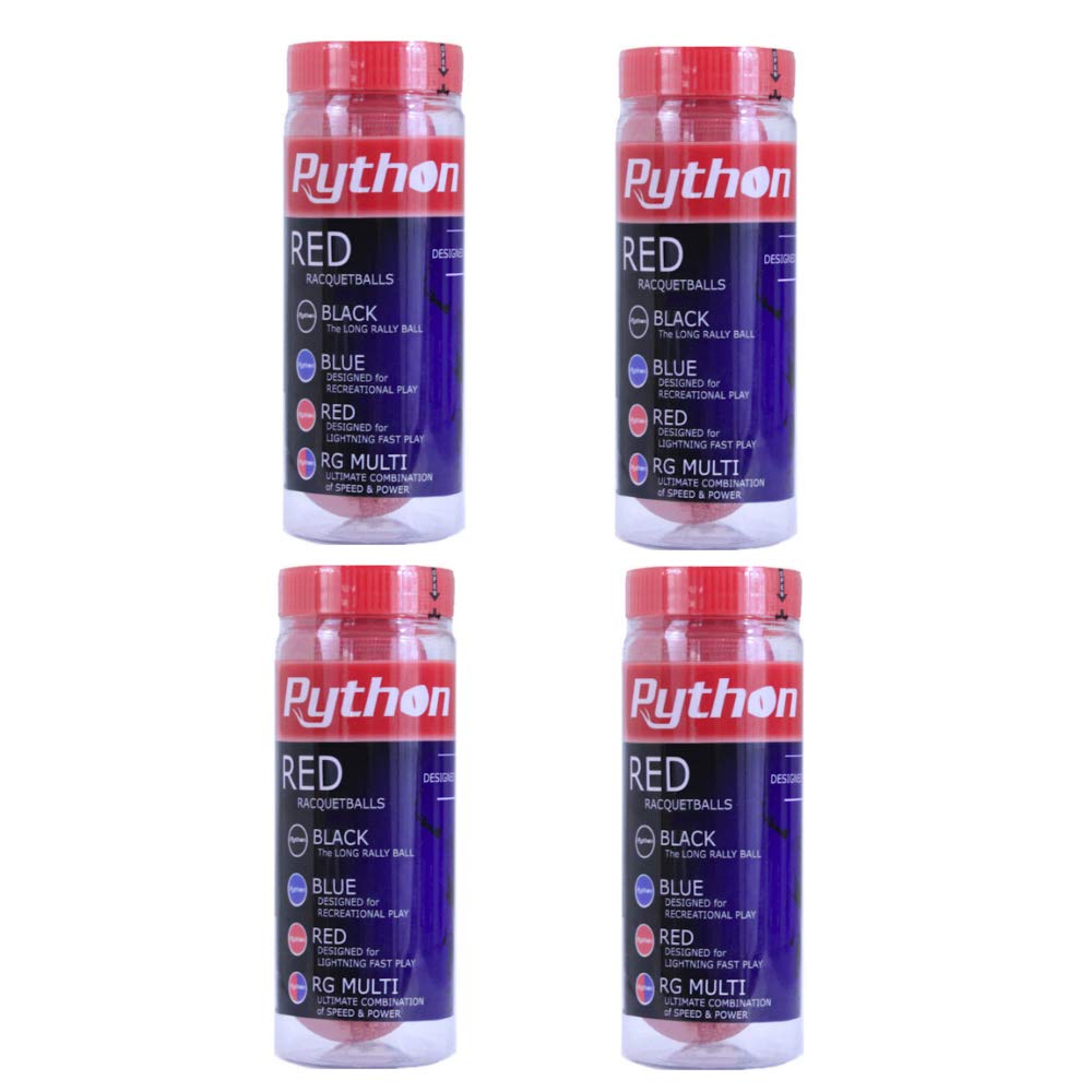Python 3 Ball Can Red Racquetballs (Lightning Fast!) (4-Packs/Cans, 12 ...