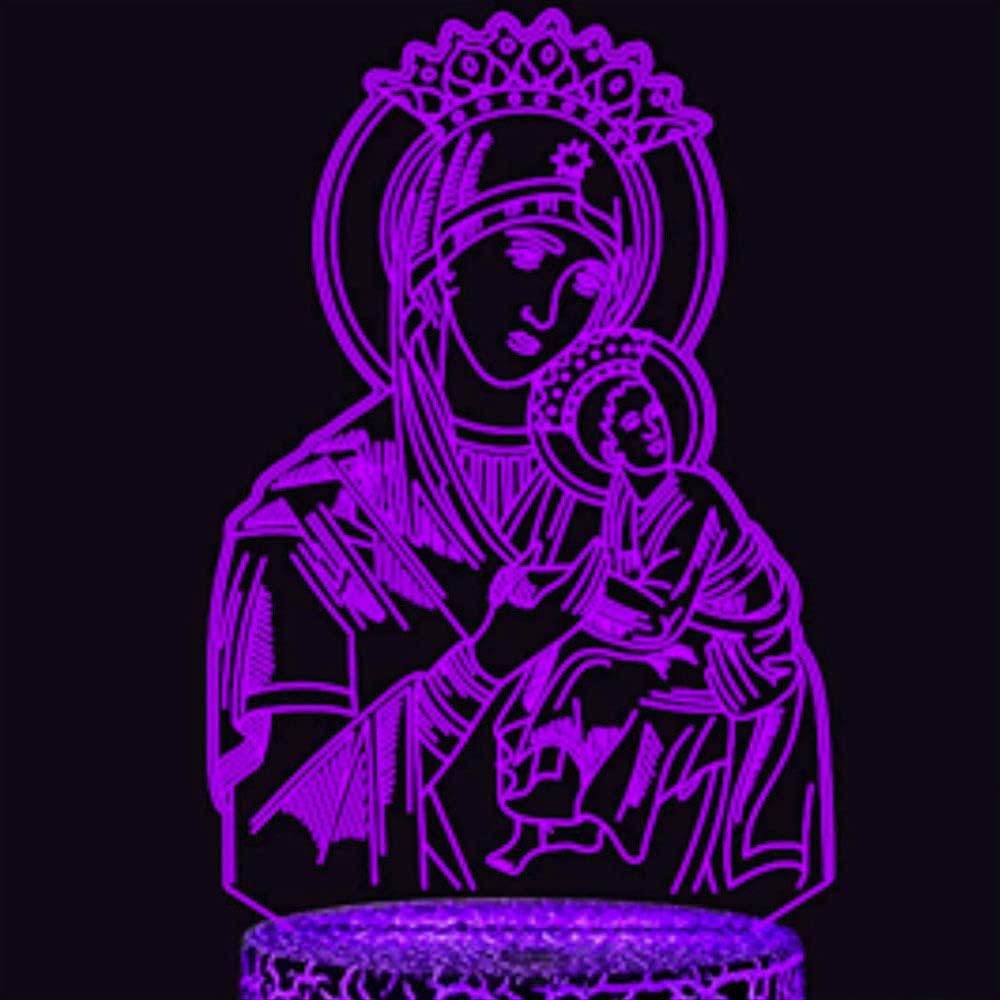 Lámpara LED de noche virgen 3D de maría, lámpara LED de ilusión de 7 ...