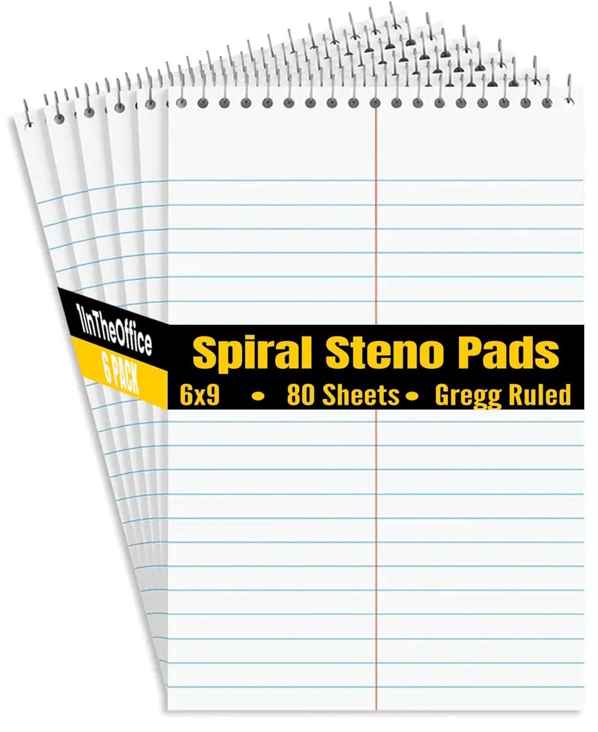 1InTheOffice Steno Books 6 x 9, Spiral Steno Pads White Gregg Ruled, 80 ...