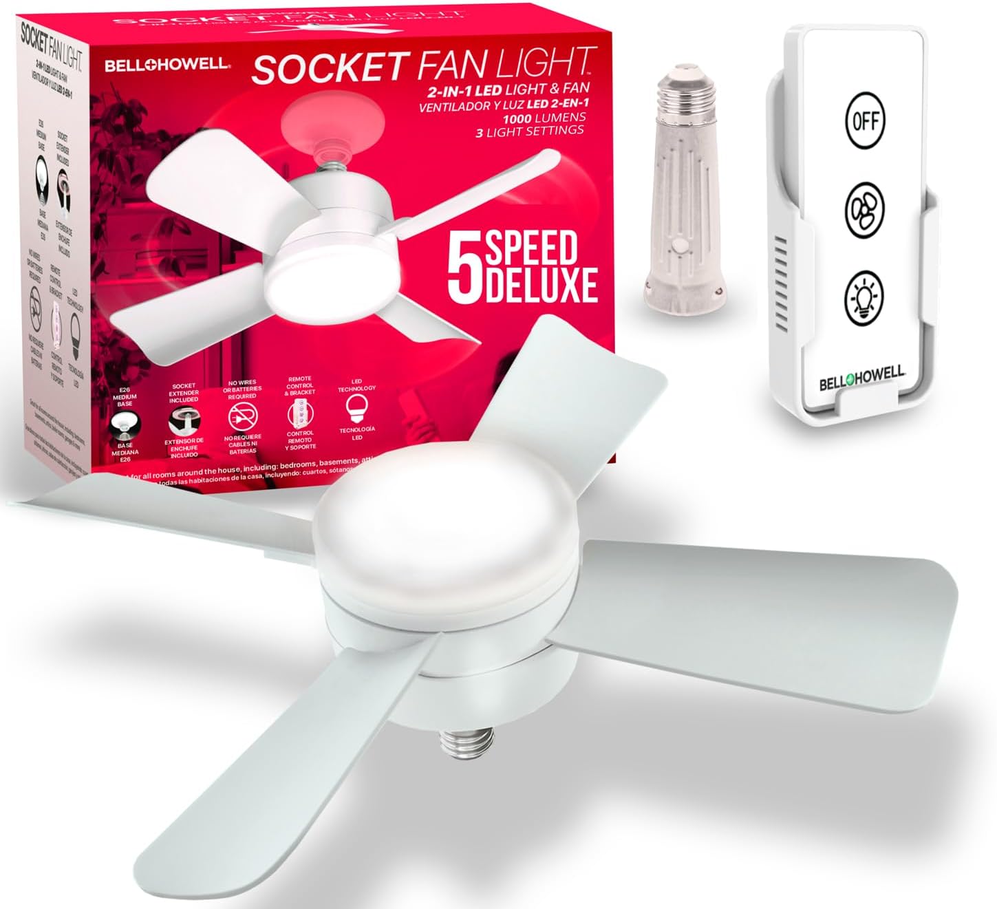 Bell+Howell Socket Fan Light 5-Speed Deluxe LED – Ceiling Fans with ...