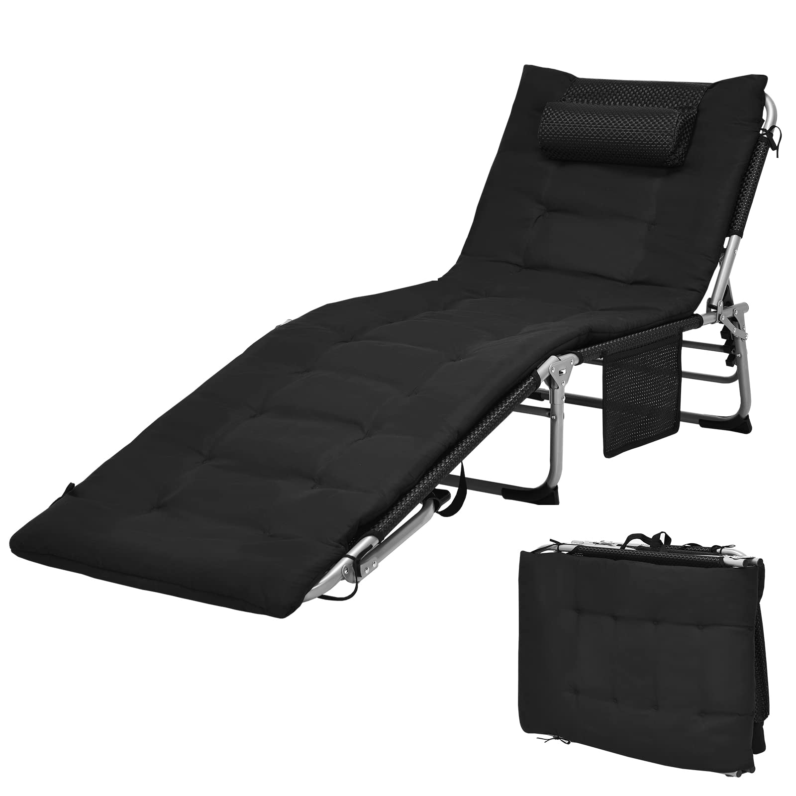 RELAX4LIFE Folding Sun Lounger, 4 Positions Adjustable Reclining Sunbed ...