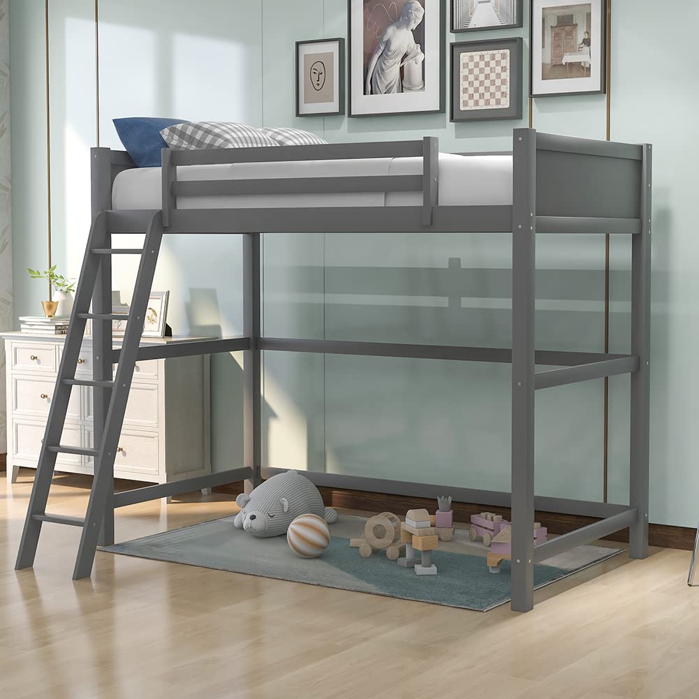 Amazon.com: Majnesvon Wood Twin Loft Bed with Ladder and Storage ...