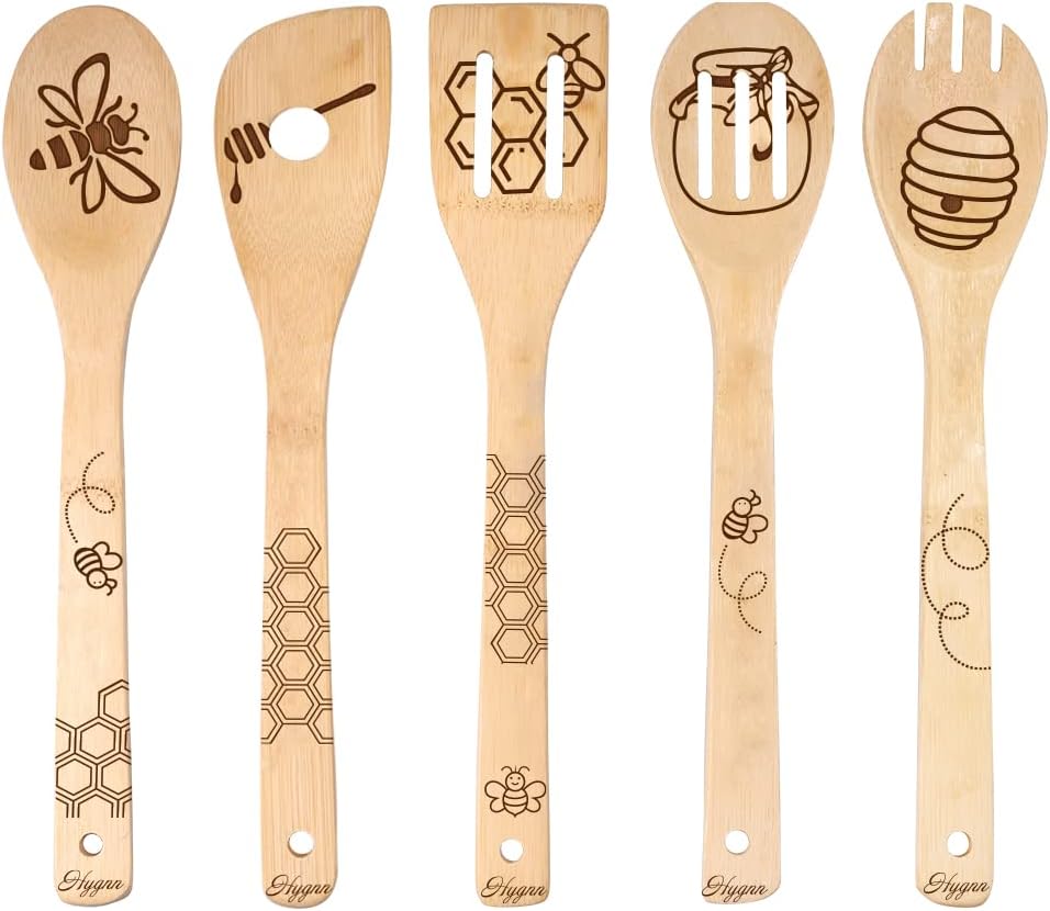Amazon.com: YUJU 5PCS Bee Wooden Cooking Spoons Set,Bee Kitchen Gift ...