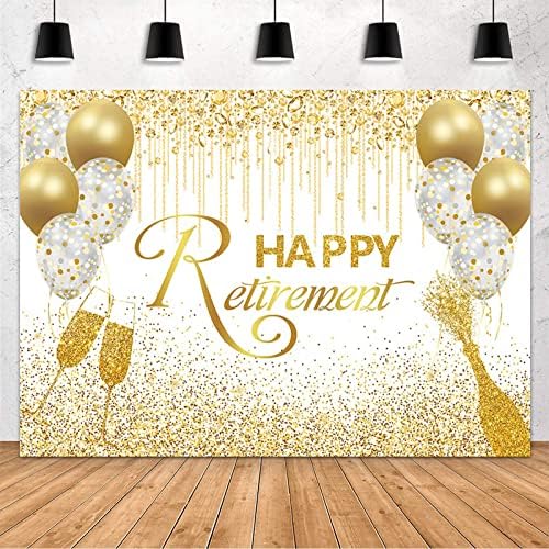 Amazon.com : MEHOFOND Happy Retirement Backdrop White and Gold Glitter ...