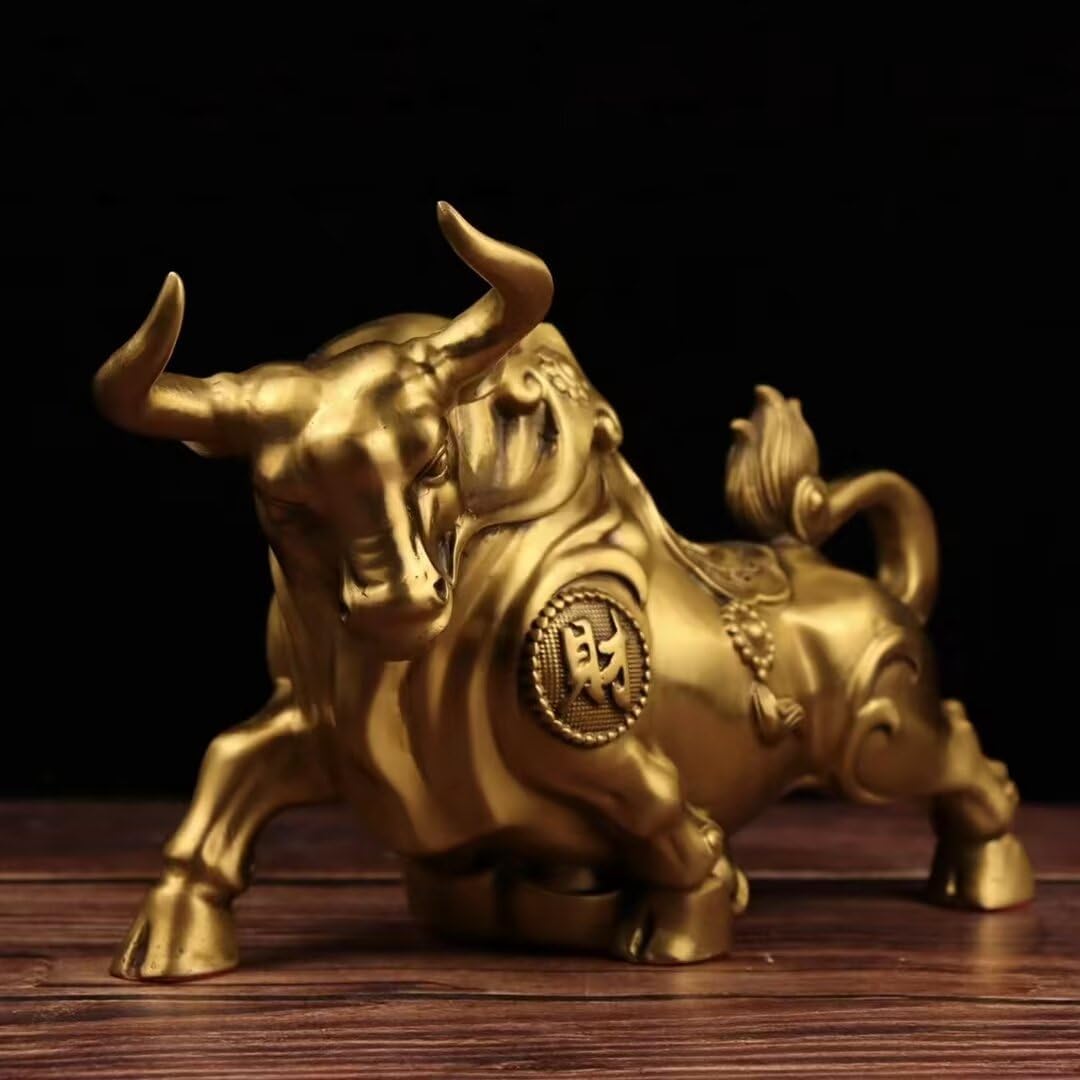 Amazon.com: Brass Wall Street Bull Statue - Stock Market Decor, Feng ...