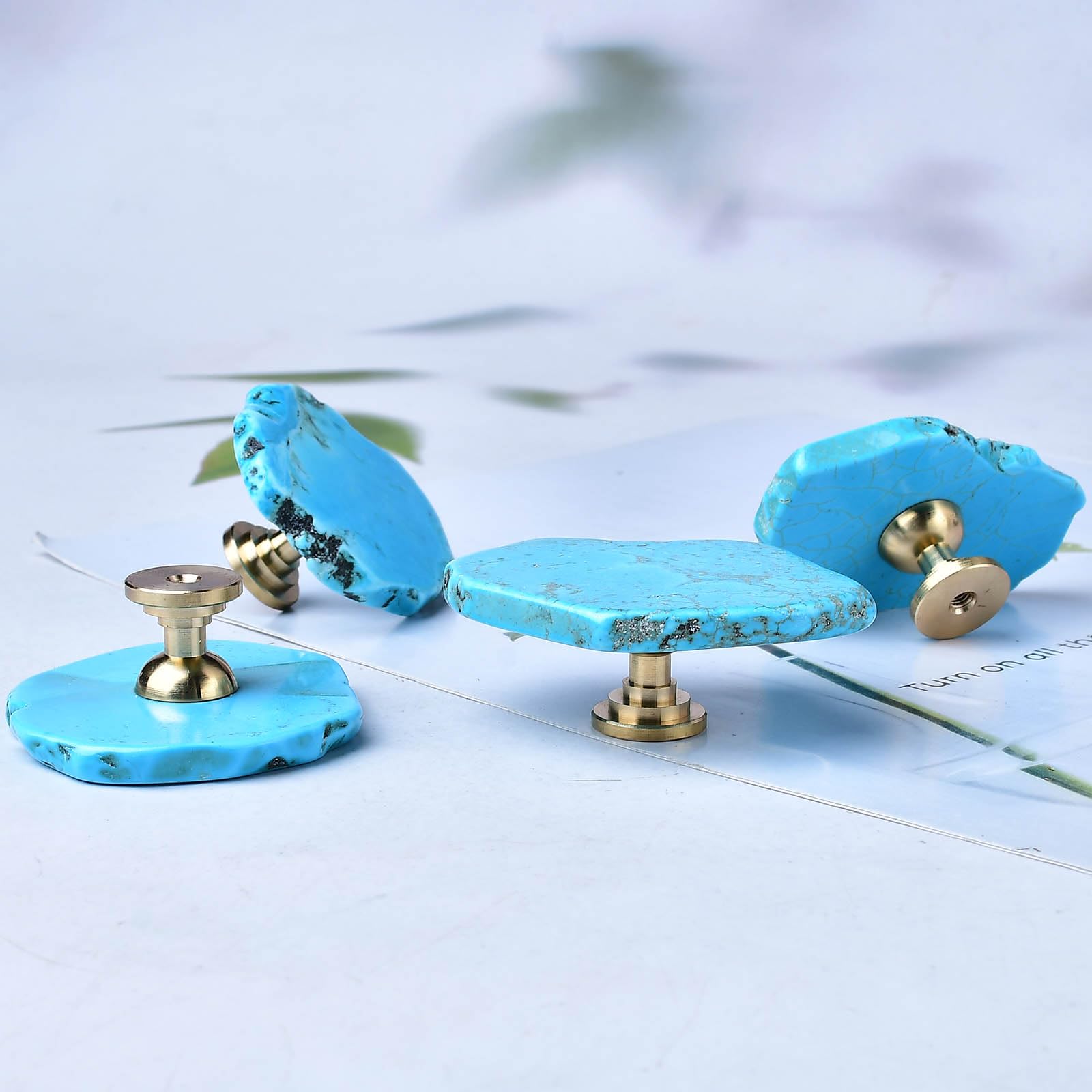 FZBHRO Blue Turquoise Cabinet Knobs Crystal Stone Drawer Knob Handle ...