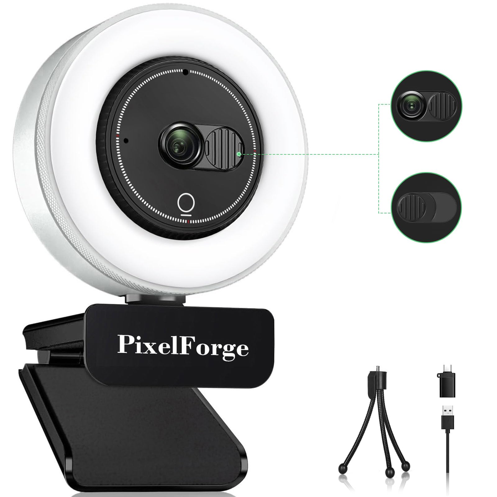 Amazon.com: PixelForge 2K Webcam for PC with Microphone & Light ...